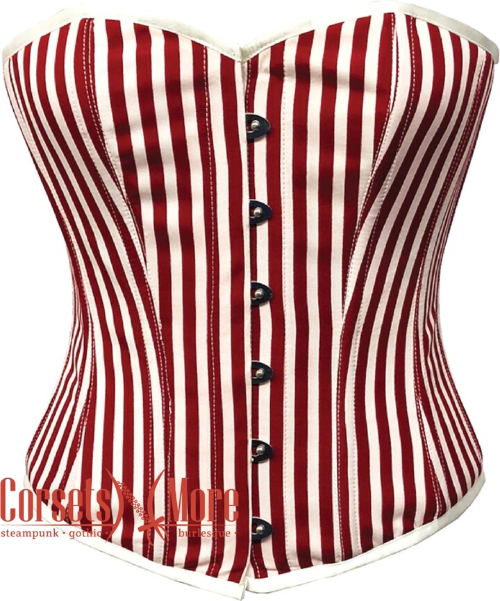 CorsetsNmore Women’s Red and White Striped Corset Satin Gothic Costume ...