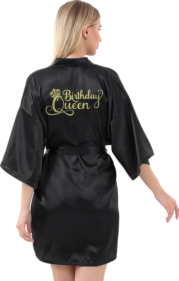 Yoursmeet Birthday Party Robes Silk Kimono Robe with Gold Glitter Squad ...