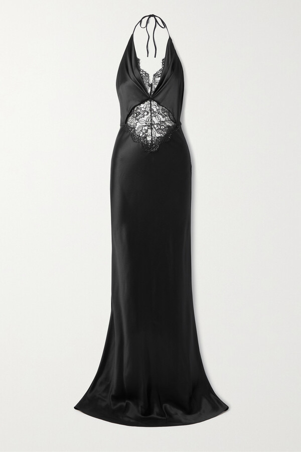 Et Ochs - Maria Metallic Lace-trimmed Silk-charmeuse Halterneck Gown ...