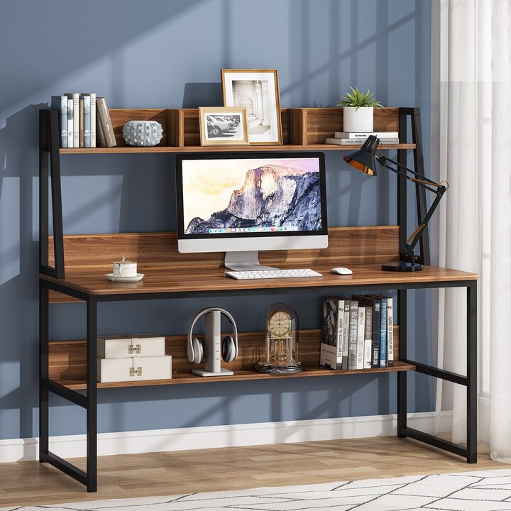 Farfarview 55 inches Computer Desk with Hutch, Home Office Desk with ...