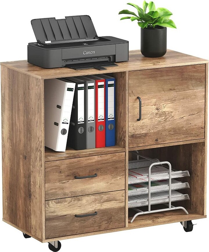 Year Color Wood Mobile Lateral Filing Cabinet with 2 Drawers, 2 Open ...