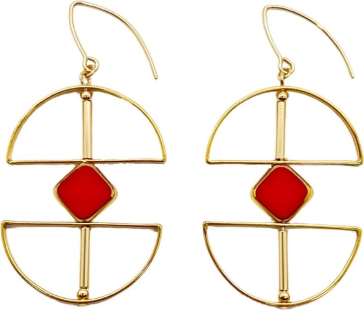 Aracheli Studio Women's Red Diamond Glass Double Half Moon Earrings ...