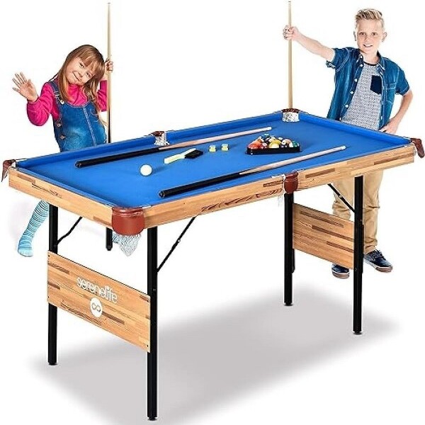 SereneLife 4.5ft Folding Pool Table, 54in Portable Foldable Billiards ...