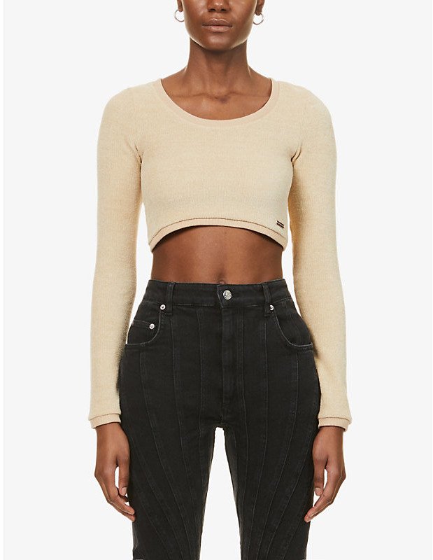 Odolls Collection Logo-embellished cropped velvet top - ShopStyle Knitwear