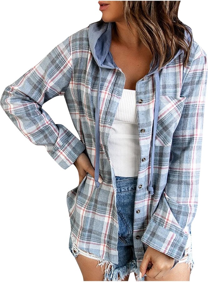 VESNIBA Women's Checked Jacket Buttons Oversized Transition Jacket ...