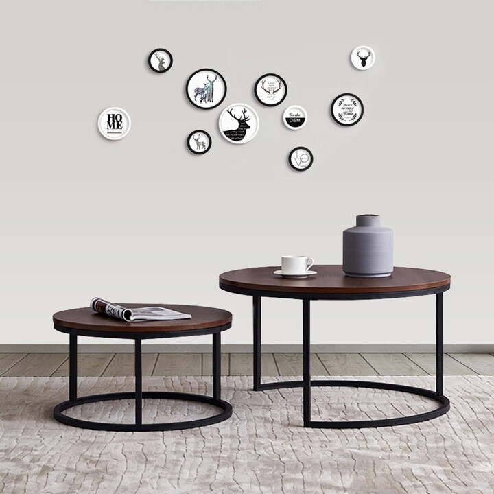 LivEditor Modern Nesting Coffee Table,Black Metal Frame with Walnut ...