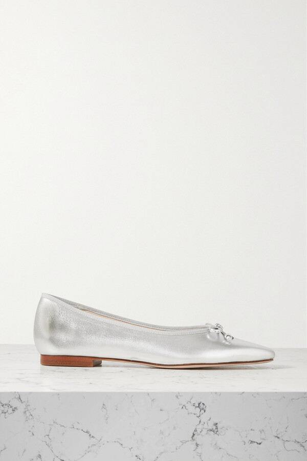 PORTE & PAIRE Bow-embellished Metallic Leather Ballet Flats - Silver ...