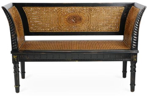 One Kings Lane Noven Cane Bench - Black/Natural - Brown - ShopStyle