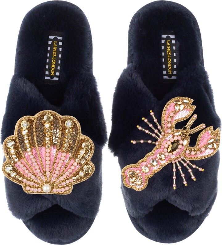 Laines London Women's Blue Classic Laines Slippers With Artisan Pink ...