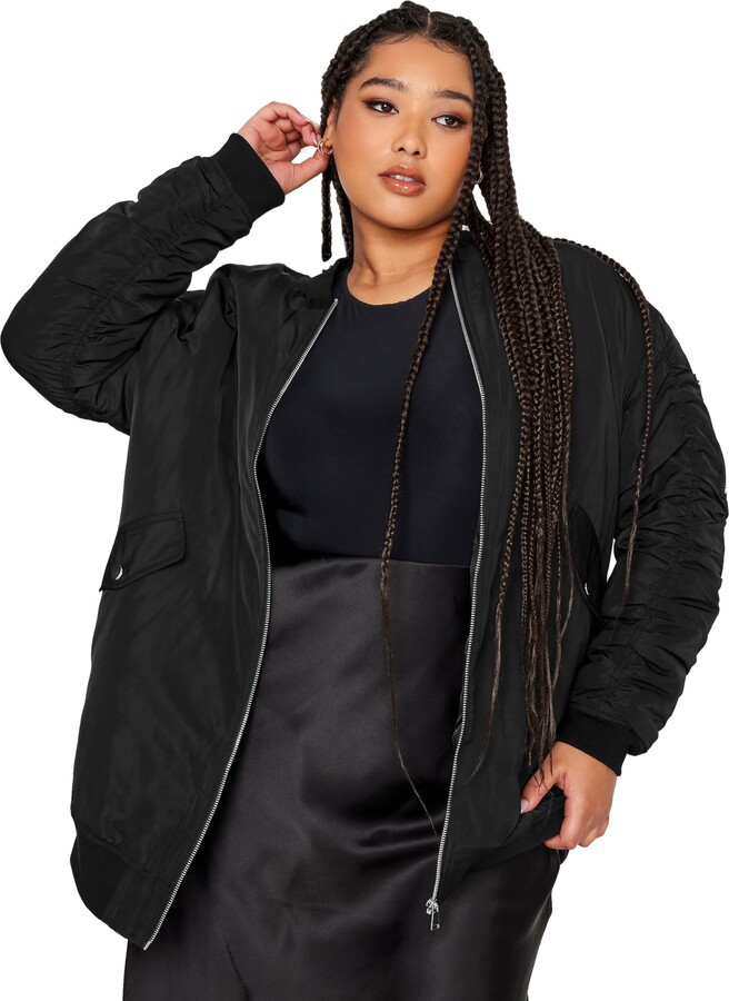 Yours Curve Longline Bomber Jacket - Women's - Plus Size Curve Black ...