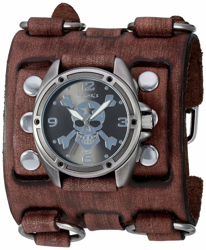 Nemesis Cross Bones Stainless Steel Analog-Quartz Leather Strap ...