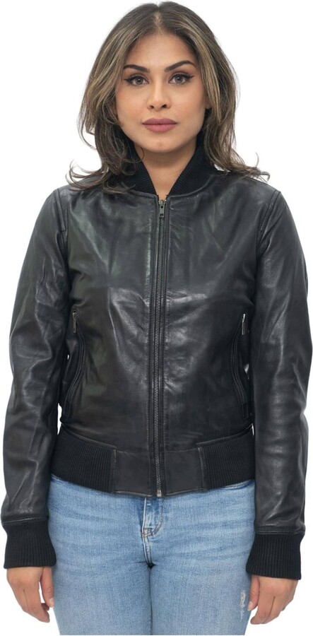 Infinity Leather MA-1 Leather Bomber Jacket-Abbotsford - Black - ShopStyle