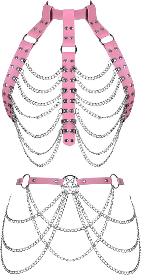 JMMHSS Leather Body Chain Belts Set Body Harness Adjustable Waist Belts ...