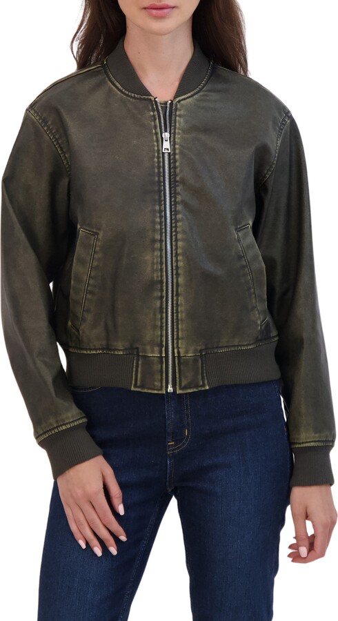 Sebby Distressed Faux Leather Bomber Jacket - ShopStyle