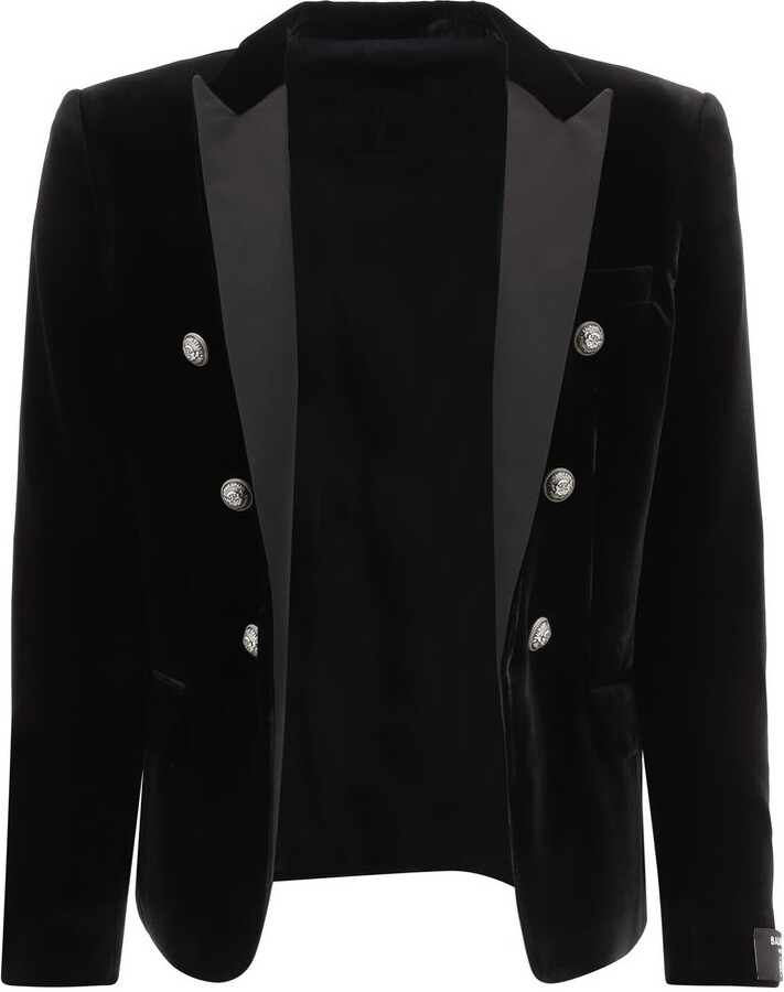 Balmain Double Breasted Velvet Effect Blazer - ShopStyle