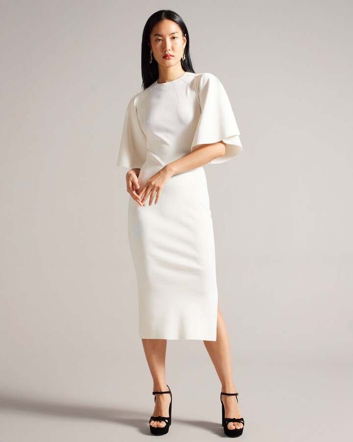 Ted Baker Lounia Fluted Sleeve Knitted Bodycon Midi Dress - ShopStyle