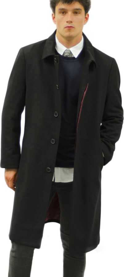 Henley & Knight Men's Luxury Black 3/4 Wool Blend Overcoat Sizes S ...