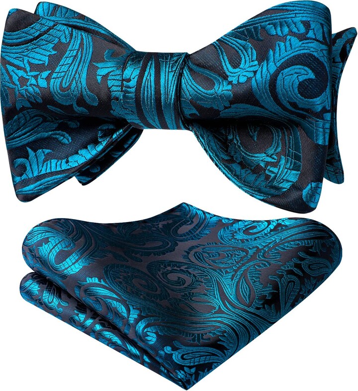 HISDERN Men's Bow Ties Paisley Bow Ties Self-tied Bowtie and Pocket Square Set Green Bowties for ...