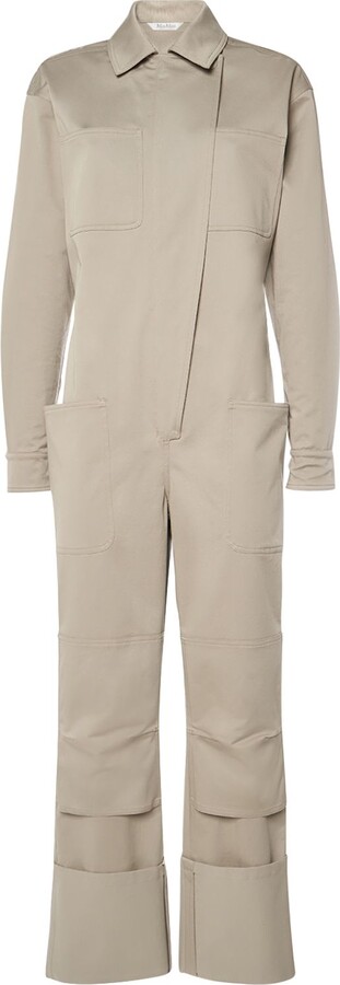 Max Mara Cotton gabardine jumpsuit w/shirt collar - ShopStyle