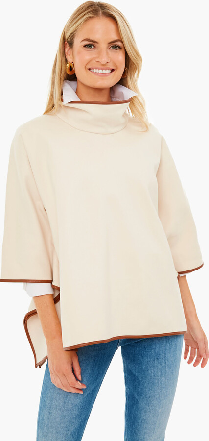 Tuckernuck Ivory Pearl Leather Trim Funnel Neck Piper Poncho ...