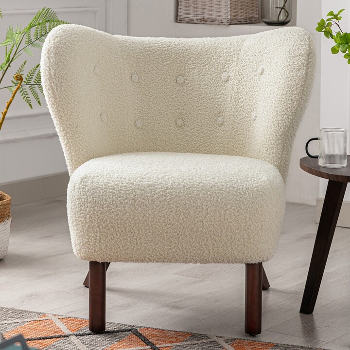 IGEMAN Accent Chair Lambskin Sherpa Wingback Button Tufted Curved Back ...