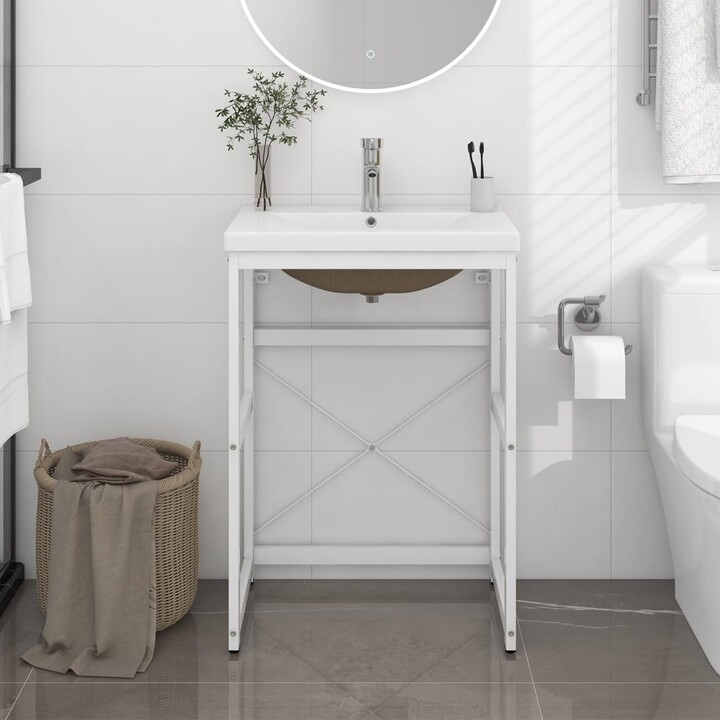 Berkfield Home Bathroom Washbasin Frame with Built-in Basin White Iron ...