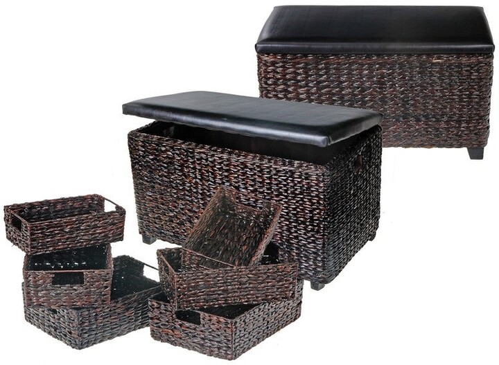 IH Casa Decor Set Of 8 Brown Wicker Ottoman With Storage Baskets ...