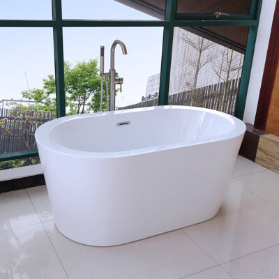 WoodBridge 56" x 32" Freestanding Acrylic Bathtub with Wide Rim for ...