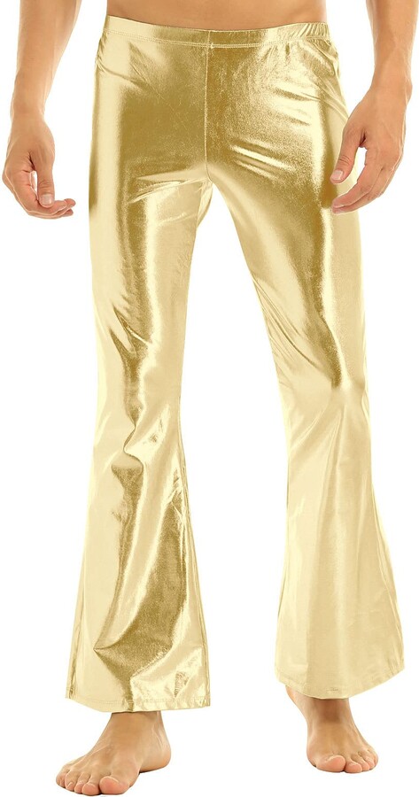 Choomomo Men's PVC Leather Night Club 70s Disco Metallic Pants Straight ...