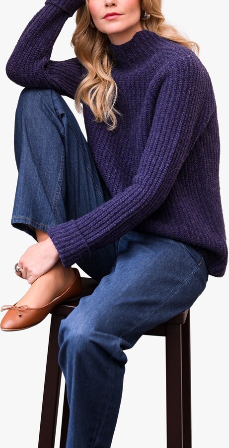Celtic & Co. Merino Wool Fisherman Rib Stitch Funnel Neck Jumper ...