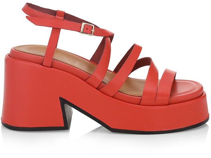 Ganni Leather Platform Wedge Sandals - ShopStyle