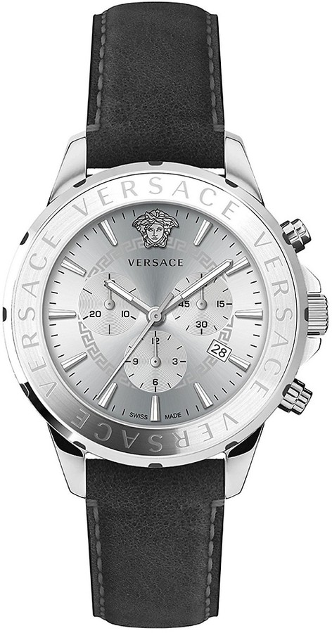 Versace Chrono Signature Stainless Steel Leather Chronograph Watch ...