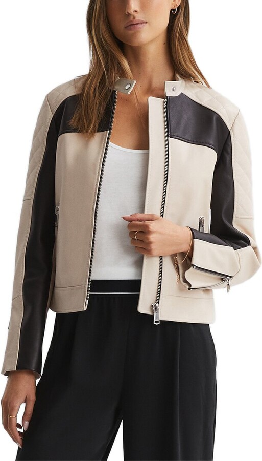 Reiss Adelaide Leather Collarless Quilted Jacket - ShopStyle