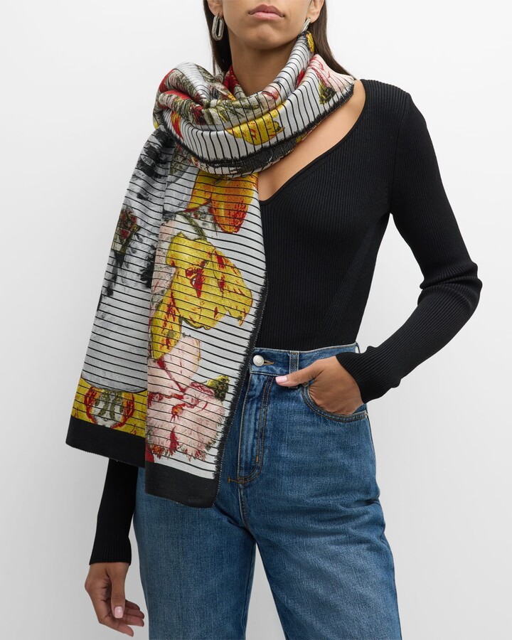 Alexander McQueen Sliced Skeleton Wool-Blend Scarf - ShopStyle Scarves ...