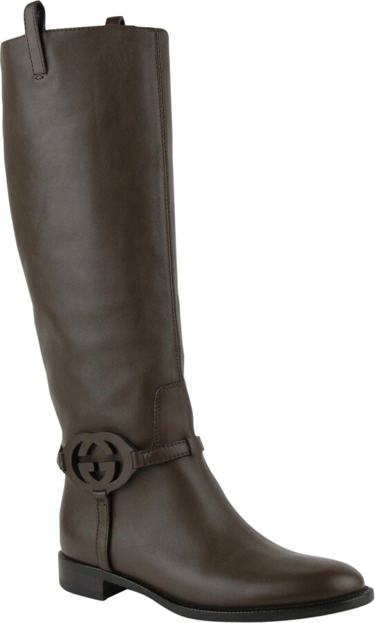 Gucci Women's Interlocking G Leather Knee Boots - ShopStyle