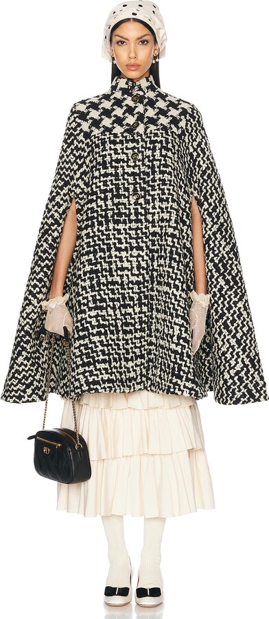 Valentino Geometric Tweed Cape in Black - ShopStyle