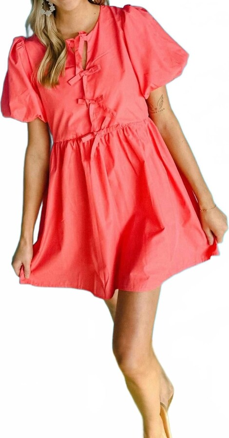 Entro Steely Balloon Sleeve Mini Dress In Coral - ShopStyle
