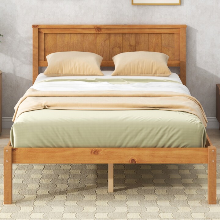 Full Size Platform Bed Frame with Headboard, Wood Slat Support - ShopStyle