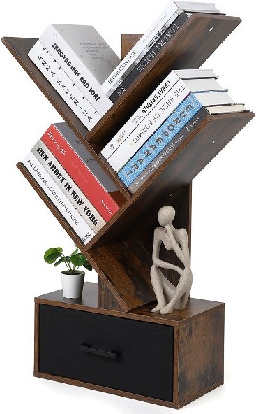 Trinity Tree Bookshelf with Drawer, 4-Tier Wooden Bookshelves Storage ...