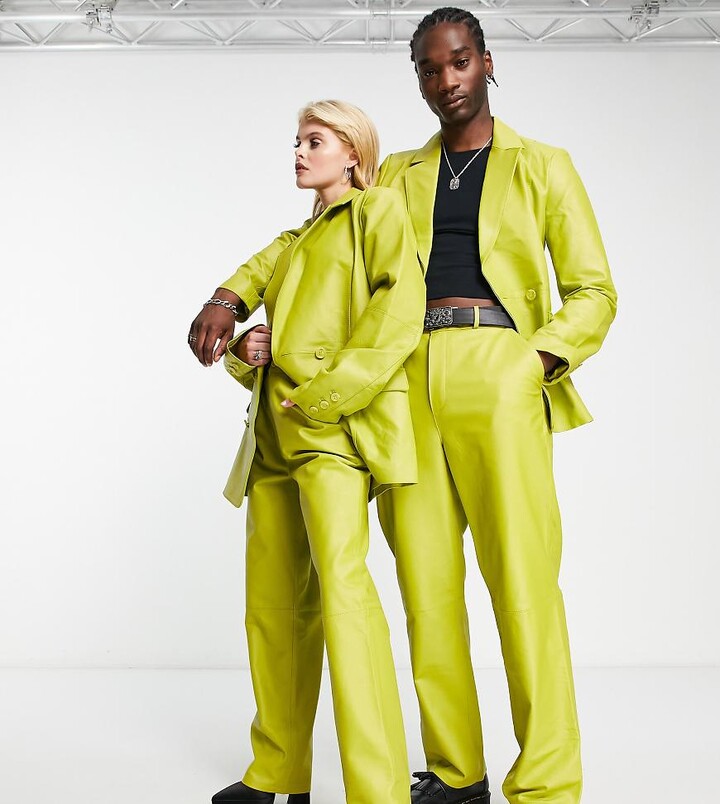 Reclaimed Vintage Limited Edition unisex leather pants in chartreuse ...