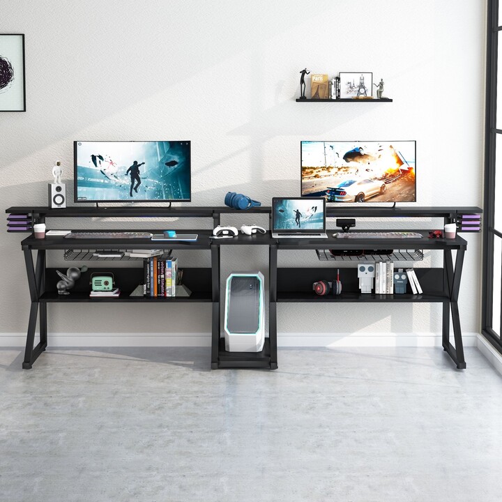 Computer Desk with Hutch Monitor Riser, 102-Inch Large Gaming Desk with ...