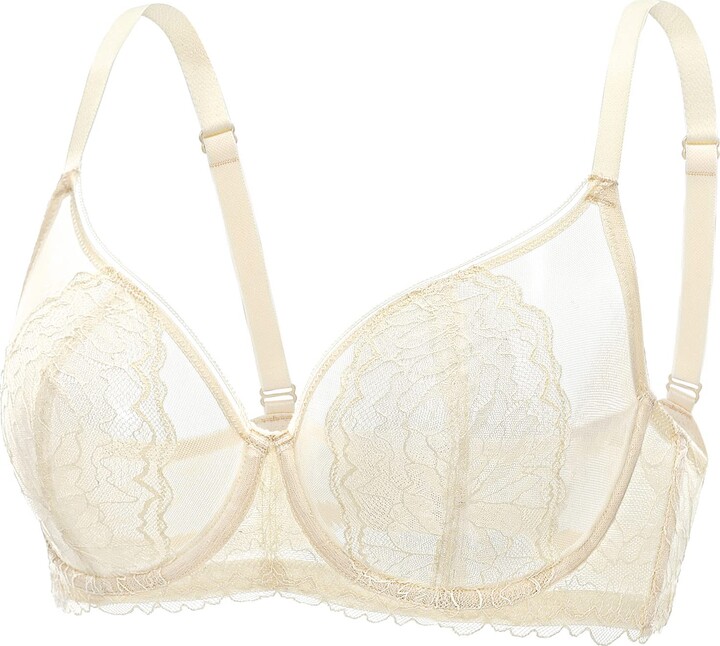 DOBREVA Women's Lace Sexy Bra See Through Sheer Unlined Plus Size Full ...