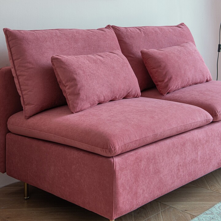 Rasoo Modern ArmlessCouchï¼Armless Settee Bench,Pink Cotton Linen ...