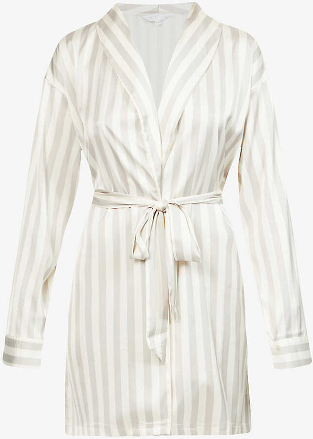 THE NAP CO Striped self-tie waist satin robe - ShopStyle