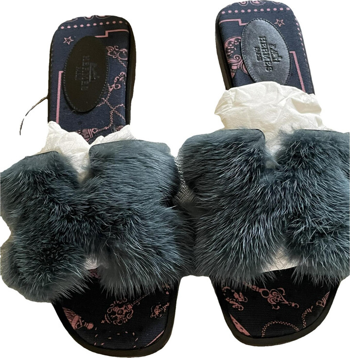 Hermes Oran mink mules - ShopStyle