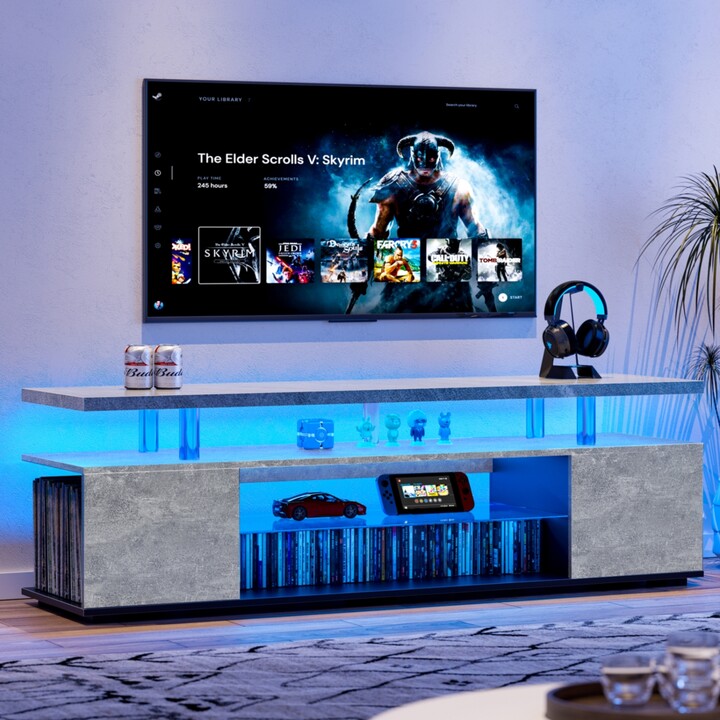 Simplie Fun Gray 70 Inch Tv Stand with Led Gaming Console - ShopStyle