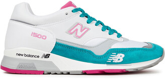 New Balance womens pink 574 suede & mesh trainers - ShopStyle