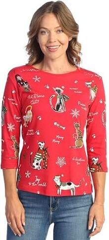 Jess & Jane Meow Christmas Top - 14-1768 - ShopStyle