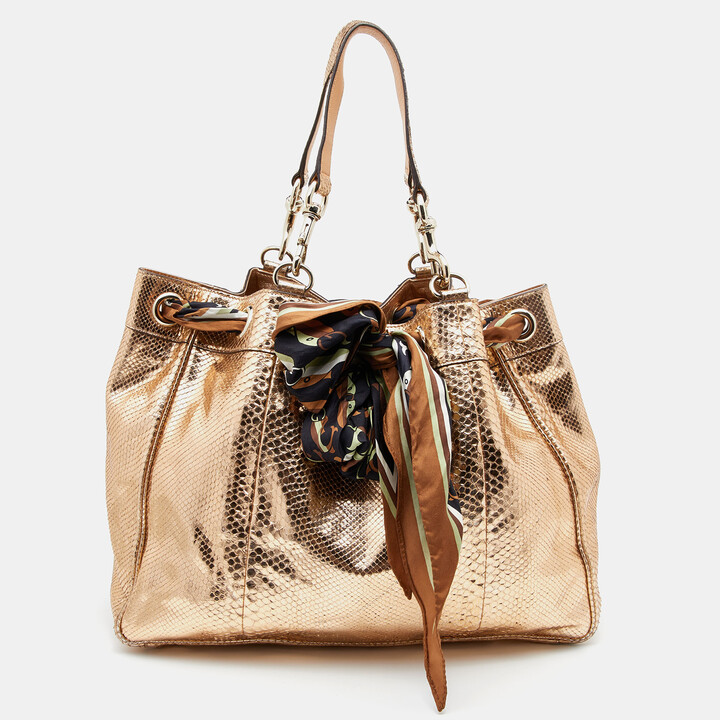 Gucci Metallic Gold Python Leather Positano Scarf Tote - ShopStyle