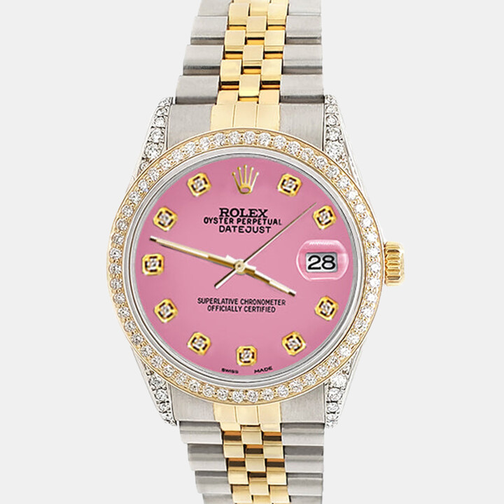 Rolex Custom Pink 1.4ct Diamond 18k Yellow Gold Stainless Steel ...